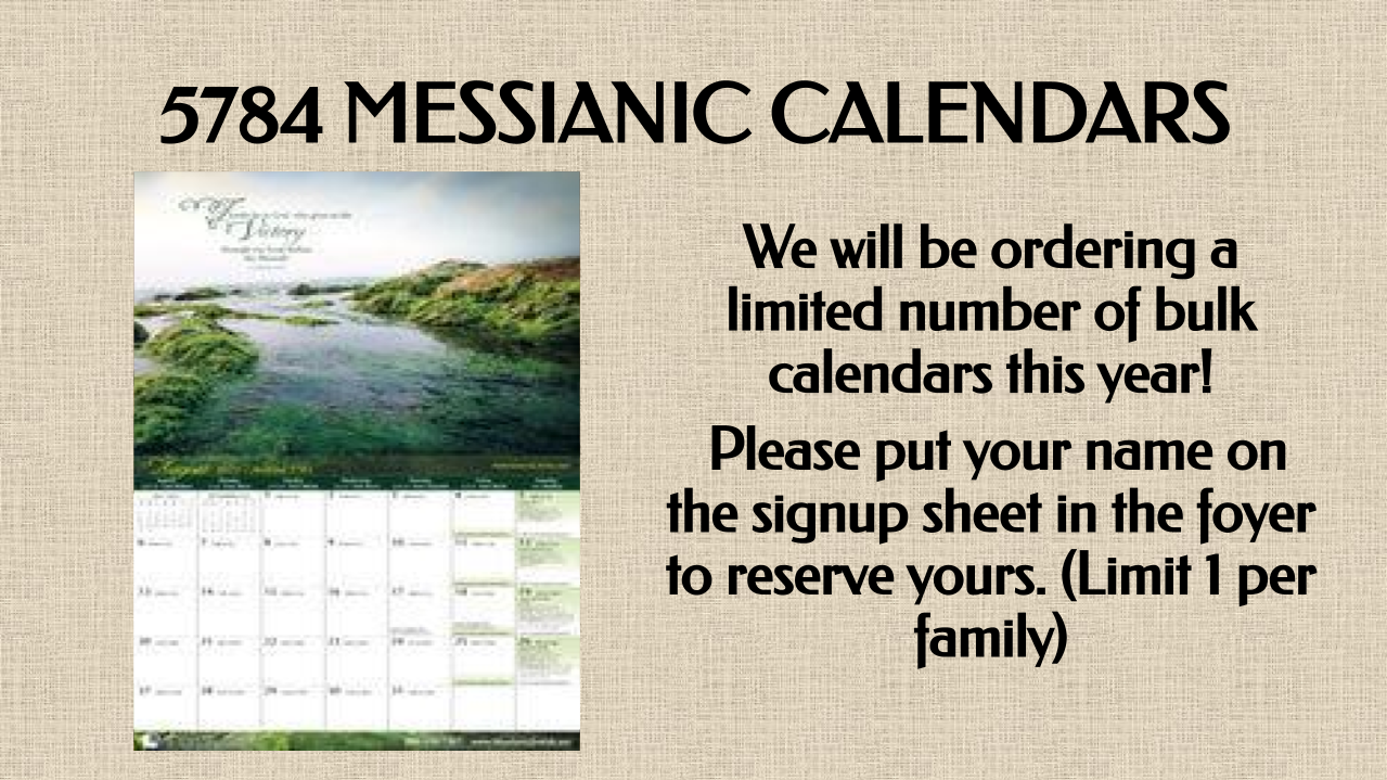 Announcements – 5784 Messianic Calendars – Bat Zion Messianic Congregation